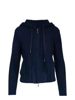 Kinross Cashmere Hooded Zip-up Sweater - Blue