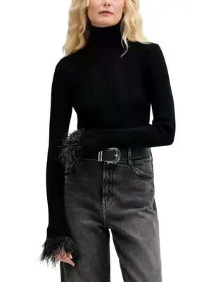 ANIYE BY Feather-trim Turtleneck Sweater - Black