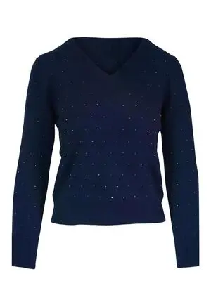 Kinross Cashmere V-neck Embellished Sweater - Blue