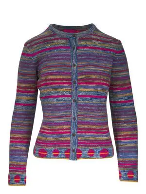 THE ELDER STATESMAN Striped Button Cardigan - Blue