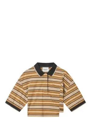 MARANT ETOILE Isabel Isalyne Striped Piqué Polo Top - Beige/khaki