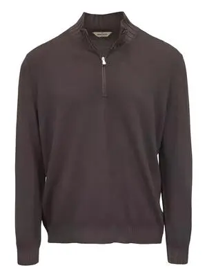 GRAN SASSO Zip Neck Knit Sweater - Brown
