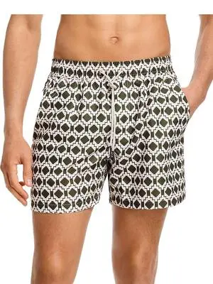 Oas 5" Printed Swim Shorts - Dark Green/ Ecru
