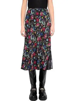 Zadig&Voltaire Jayla Floral Print Midi Skirt - Encre