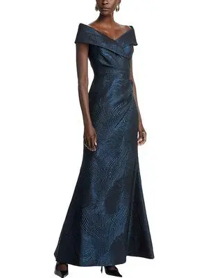 Rickie Freeman For Teri Jon Teri Jon By Rickie Freeman Metallic Jacquard Gown Royal/black