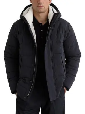 REISS Long Sleeve Borg Lined Quilted Puffer Jacket - Navy