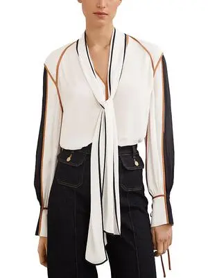 REISS Lulu Tipped Blouse - Ivory