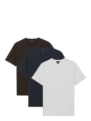 REISS Bless Crewneck Tee, Pack Of 3 - White/navy/coco Brown