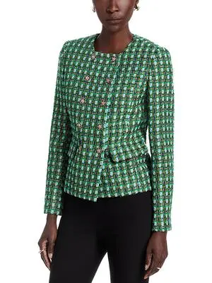 Elie Tahari Eleni Double Breasted Blazer - Parrot Green Tweed