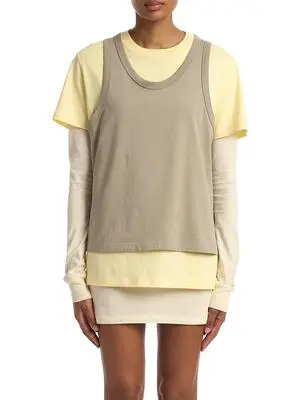 Wardrobe.NYC Layered Top - Pearl/lemon/taupe