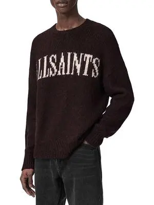 ALLSAINTS Stokes Oversized Fit Logo Sweater Brown/ecru