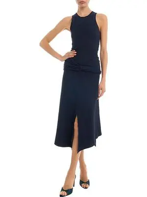 Victoria Beckham Twist Detail Midi Skirt - Navy