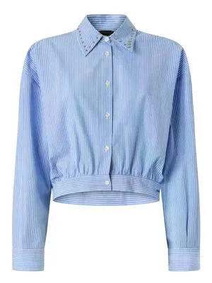 Pinko Striped Embellished Cropped Shirt - Blue