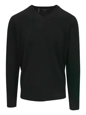 Kinross Cashmere V-neck Fine Knit Sweater - Black
