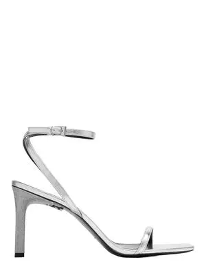 Tory Burch Metallic Leather Pavé Embellished Ankle Strap High Heel Sandals - Silver