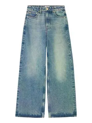 GANNI High-rise Wide-leg Faded Denim Jeans - Blue