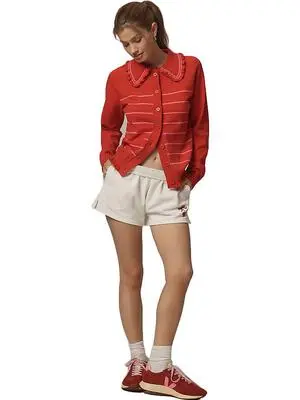 Beach Riot Emmele Collared Cardigan Sweater - Red/pink Stripe