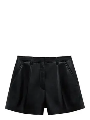 ANINE BING Trent Leather-blend Shorts - Black