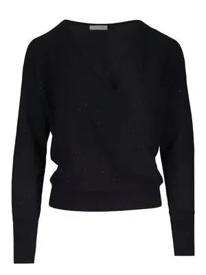 Kinross Cashmere V-neck Long-sleeved Top - Black