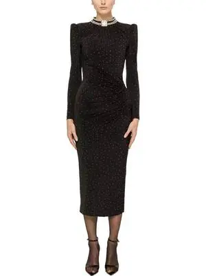 NISSA Crystal-embellished Midi Dress - Black