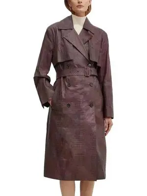 BOSS Belted Double-breasted Coat - Brown