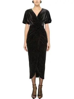 NISSA Glitter Velvet Midi Dress - Black