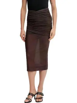 ANIYE BY Ruched Semi-sheer Midi Skirt - Brown