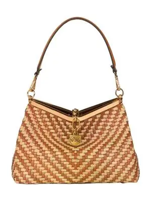 Etro Medium Vela Woven-leather Shoulder Bag - Neutrals
