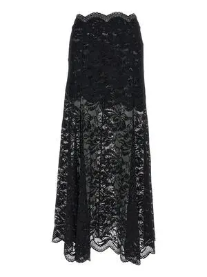 Rabanne Stretch Lace Pattern Midi Skirt - Black