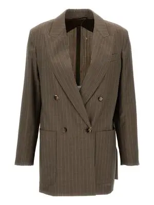 Max Mara Pinstripe Double-breasted Blazer - Brown