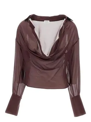Andamane Lilia Silk-blend Blouse With V-neck - Red