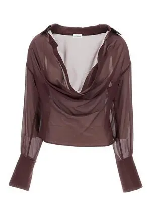 Andamane Lilia Silk-blend Blouse With V-neck - Red
