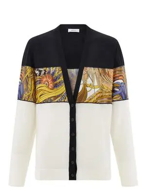FERRAGAMO V-neck Cardigan With Silk Inserts - White