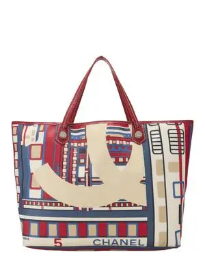 Chanel Coated Canvas Train Car Print Large Tote Red