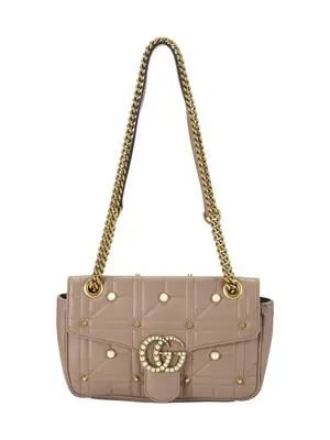 Gucci Leather Gg Marmont Shoulder Bag - Beige