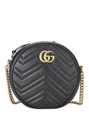 Gucci Leather Gg Marmont Round Shoulder Bag - Black