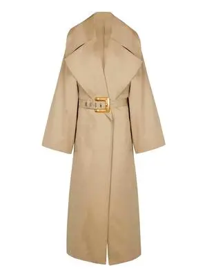 Balmain Long Cotton Gabardine Trench Coat - Beige