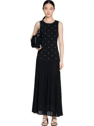 Sandro Rhinestone Knit Top Maxi Dress - Black