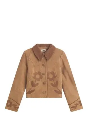 Rixo Dionne Suede Jacket - Retro Daisy Applique Tan