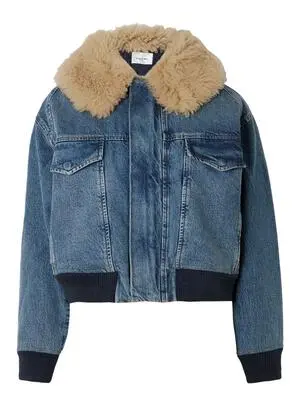 FRAME The Aviator Shearling-trimmed Denim Jacket - Blue