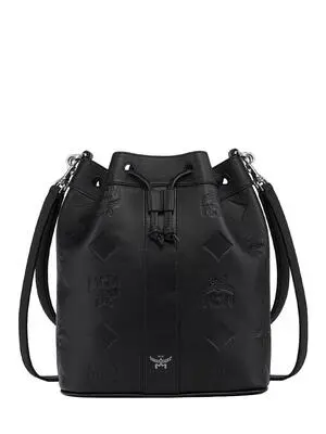 Mcm Medium Dessau Drawstring Bag In Maxi Monogram Leather - Black