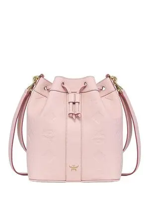 Mcm Medium Dessau Drawstring Bag In Maxi Monogram Leather - Lotus Pink
