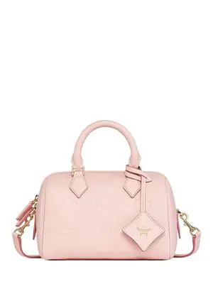Mcm Small Ella Boston Bag In Maxi Monogram Leather - Lotus Pink