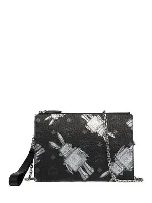 Mcm Wristlet Standing Pouch With Chain Strap - Black