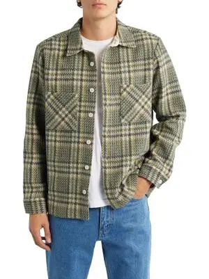WAX LONDON Whiting Plaid Wool Blend Button-up Shirt Jacket - Green