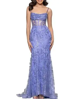 BLONDIE NITES Sequin And Mesh Dress - Periwinkle