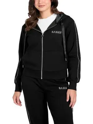 Guess Rhinestone Embellished Zip Hoodie - Jet Black-black