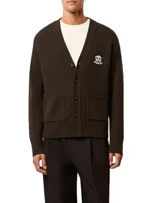 REISS Morris Embroidered Wool Cardigan - Brown