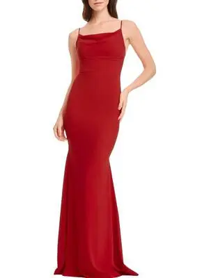Dress The Population Eliana Cowl Neck Mermaid Gown - Rouge