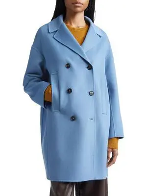 Max Mara Eden Wool Flannel Pea Coat - Light Blue